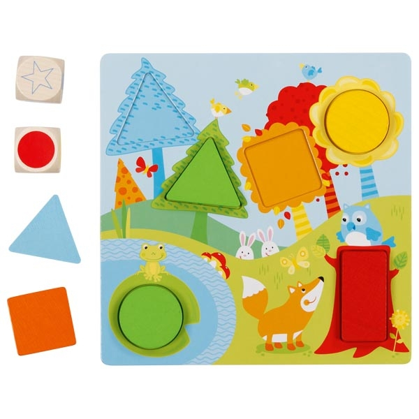 Goki Wooden Colour dice game geometric shapes